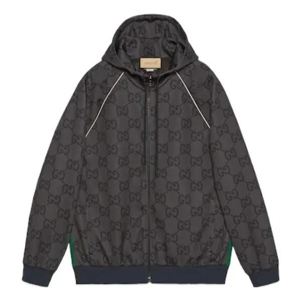 Gucci Jumbo Gg Zip Jacket With Web 'grey Dark Grey