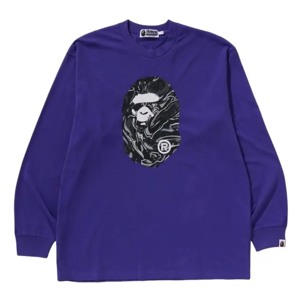 A BATHING APE Marbling Camo Ape Head Relaxed L/s T-shirt - Purple