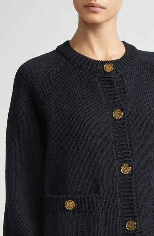 TOTEME Hammered Button Organic Cotton Cardigan - Black