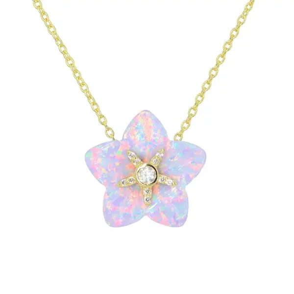 KAMARIA Carved Opal Flower Necklace With Crystals Lavender - Purple