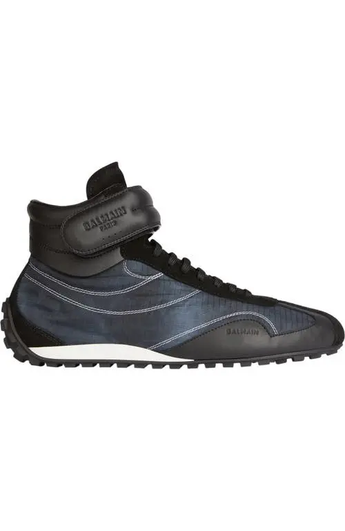 Balmain Racing Mid-top Trainers In Nylon And Leather