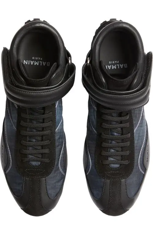 Balmain Racing Mid-top Trainers In Nylon And Leather