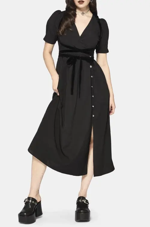 DISTURBIA Brae Wrap Centipede Button Midi Dress