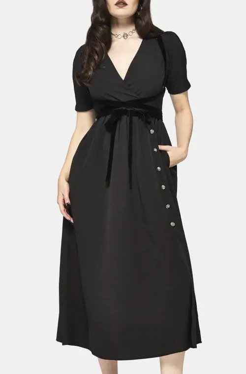 DISTURBIA Brae Wrap Centipede Button Midi Dress