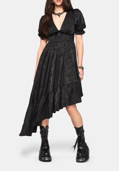 DISTURBIA Elaria Jacquard Asymmetric Midaxi Dress