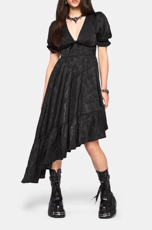DISTURBIA Elaria Jacquard Asymmetrical Midi Dress