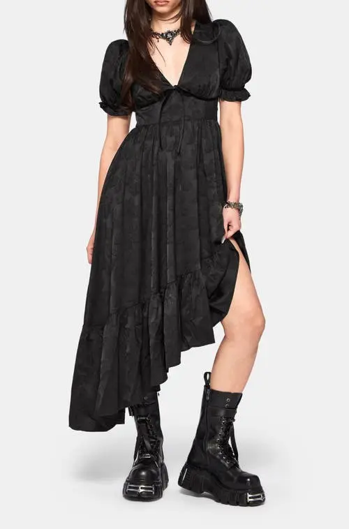 DISTURBIA Elaria Jacquard Asymmetrical Midi Dress