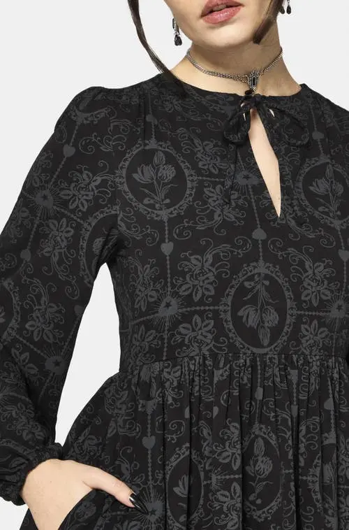 DISTURBIA Cameo Floral Tie Neck Mini Dress