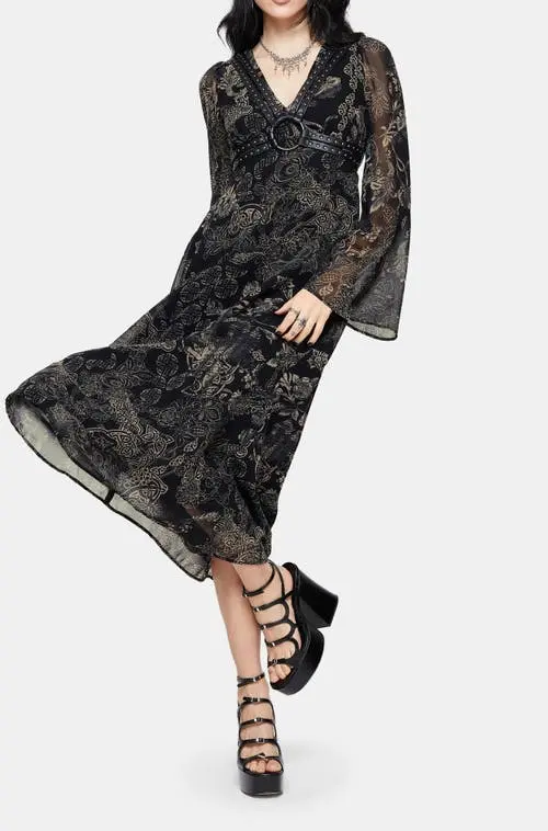 DISTURBIA Surge Celtic Ruffle Neck Midi Dress