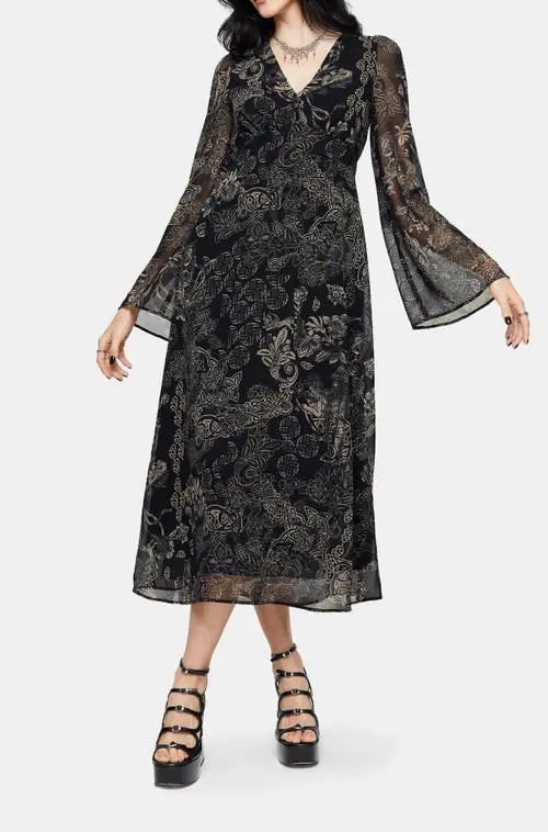 DISTURBIA Surge Celtic Ruffle Neck Midi Dress