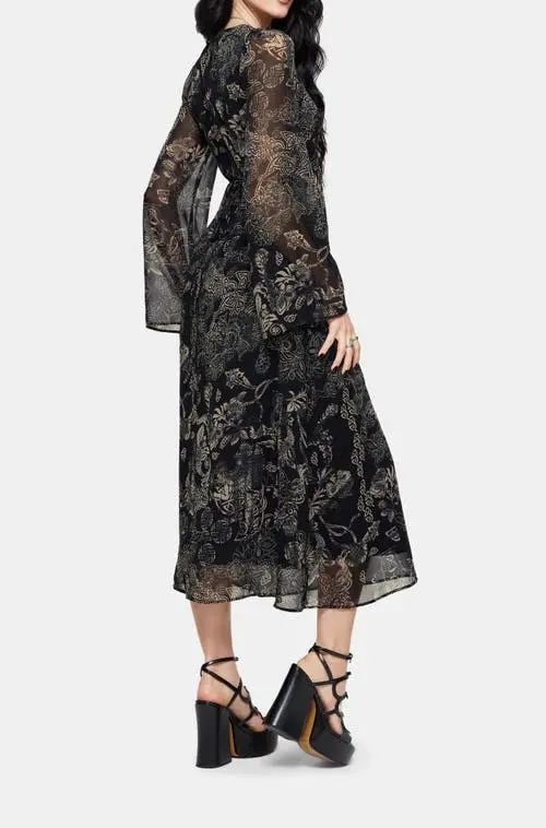 DISTURBIA Surge Celtic Ruffle Neck Midi Dress