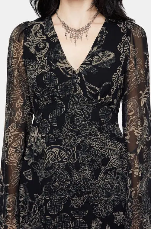 DISTURBIA Surge Celtic Ruffle Neck Midi Dress