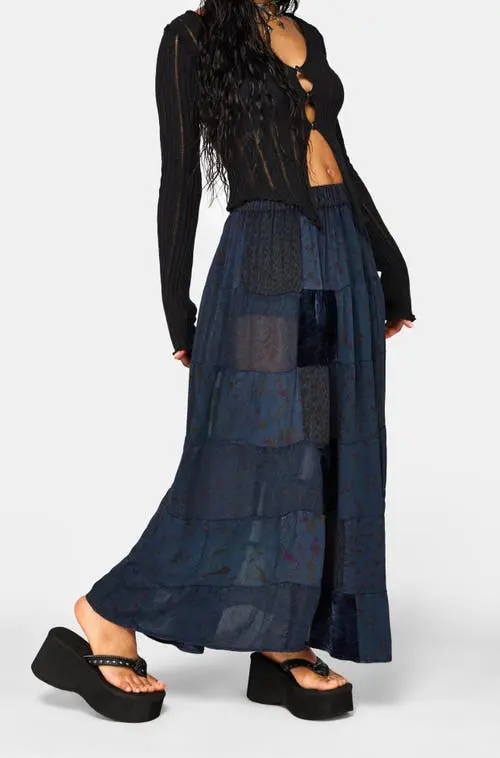 DISTURBIA Mabel Floral Patchwork Maxi Skirt - Navy