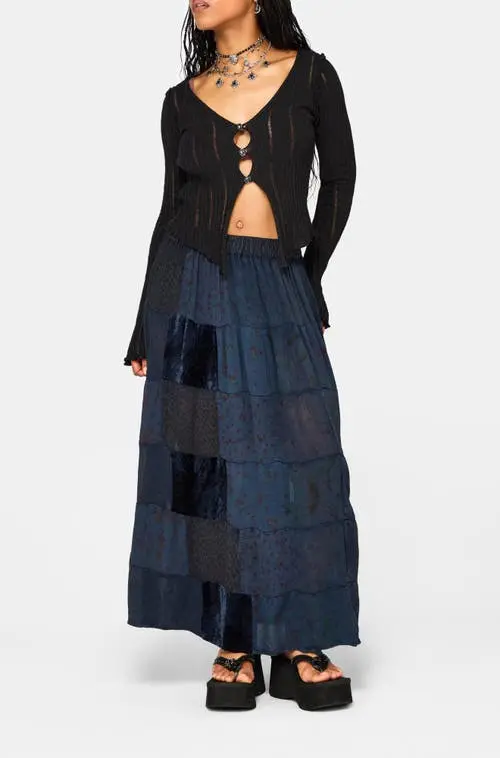 DISTURBIA Mabel Floral Patchwork Maxi Skirt - Navy