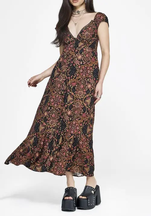 DISTURBIA Mythos Print Milkmaid Smock Midaxi Dress