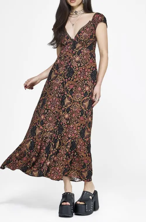 DISTURBIA Mythos Print Milkmaid Smock Midaxi Dress