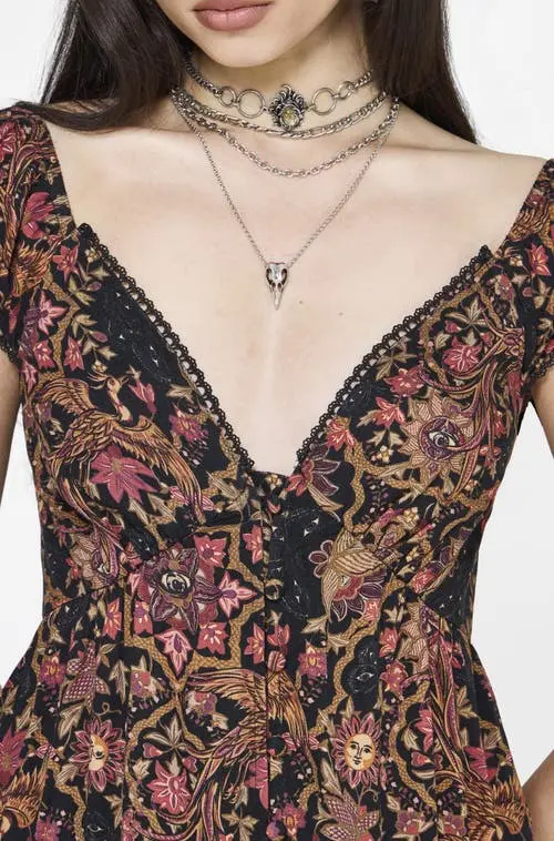 DISTURBIA Mythos Print Milkmaid Smock Midaxi Dress