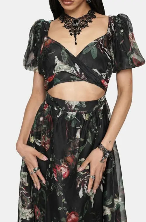 DISTURBIA Floral Puff Sleeve Midaxi Wrap Dress