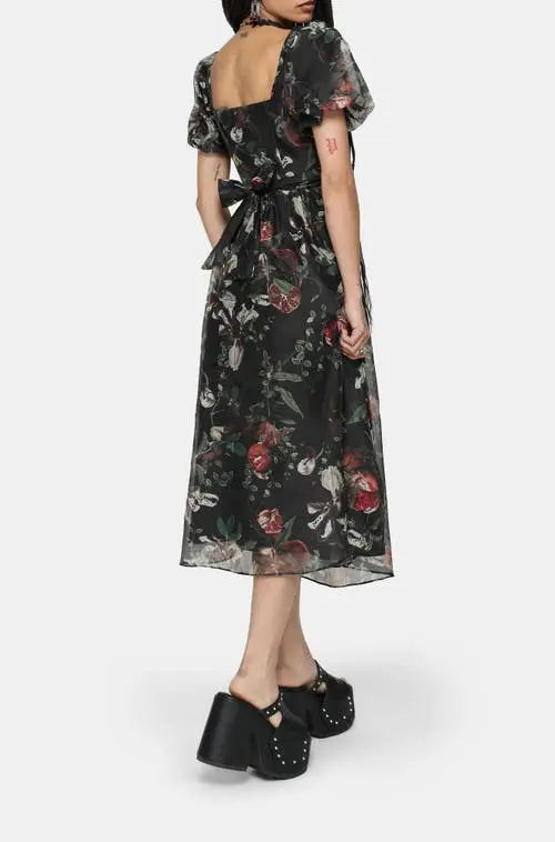 DISTURBIA Floral Puff Sleeve Midaxi Wrap Dress