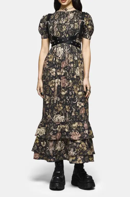 DISTURBIA Triple Goddess Tiered Shirred Maxi Dress