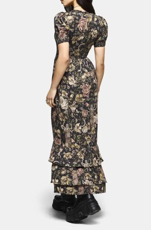 DISTURBIA Triple Goddess Tiered Shirred Maxi Dress