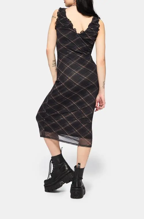 DISTURBIA Sorrowelle Checked Mesh Midi Dress