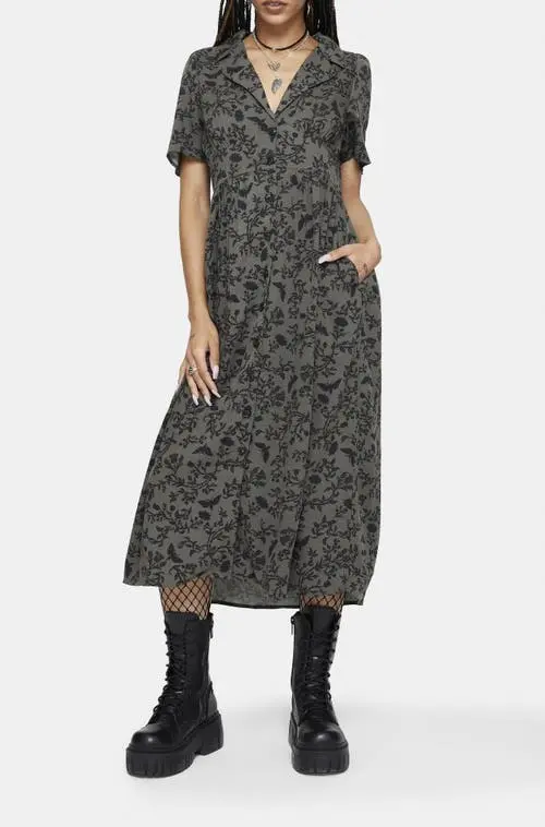 DISTURBIA Floral Midi Shirt Dress - Green