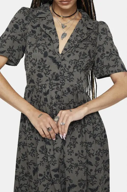 DISTURBIA Floral Midi Shirt Dress