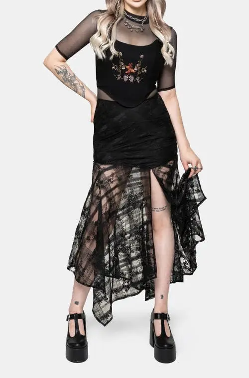 DISTURBIA Lucie Lace Asymmetric Hanky Maxi Skirt