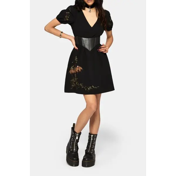 DISTURBIA Orena Bat Mini Dress With Embroidered Motif