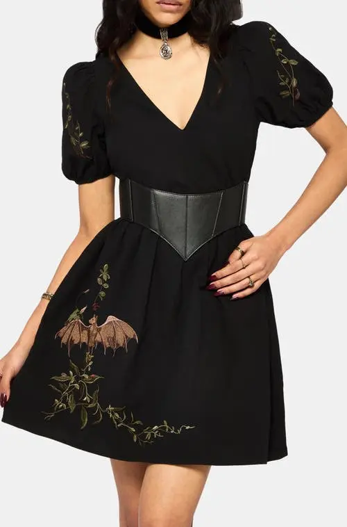 DISTURBIA Orena Bat Mini Dress With Embroidered Motif