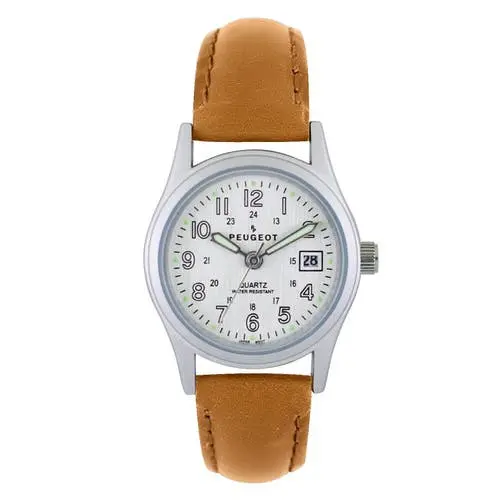 PEUGEOT Stainless Steel Leather Strap Watch - Brown