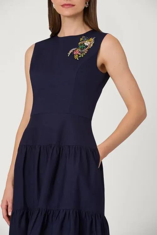Shoshanna Midnight Embellished Cotton Faille Skylar Dress