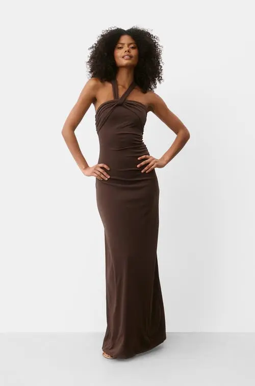 SIX STORIES Halter Neck Sculpted Maxi Dress