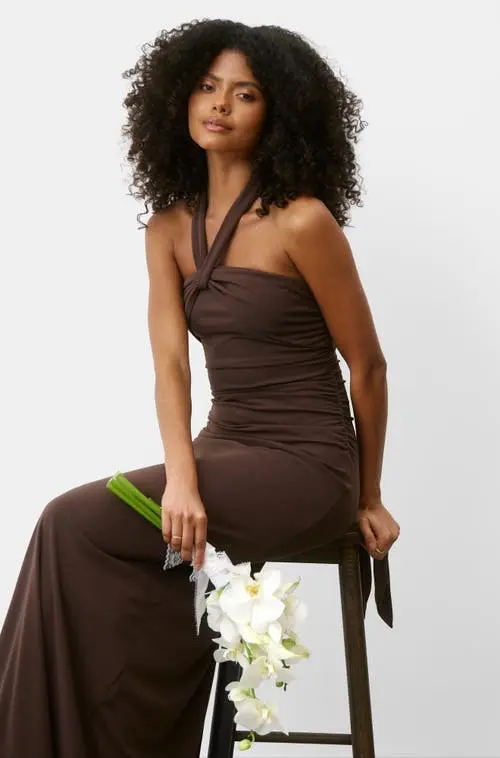 SIX STORIES Halter Neck Sculpted Maxi Dress