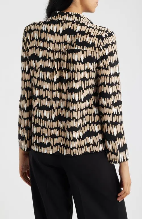 Anne Klein Print Three-quarter Sleeve Button-down Shirt