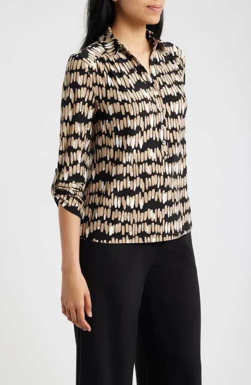 Anne Klein Print Three-quarter Sleeve Button-down Shirt