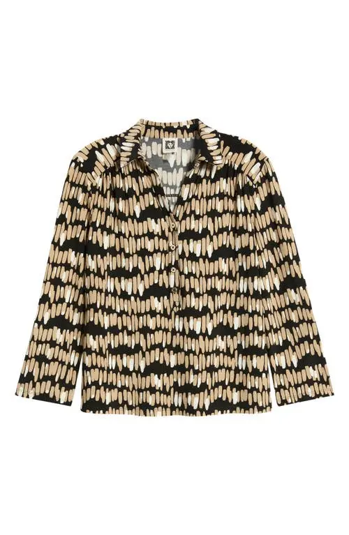 Anne Klein Print Three-quarter Sleeve Button-down Shirt