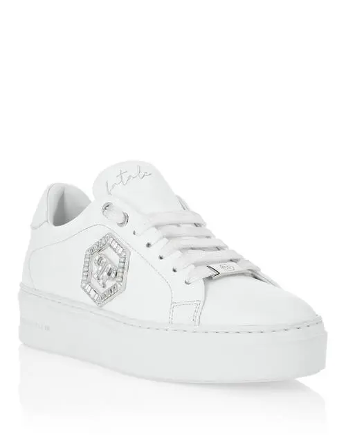 Philipp Plein Nappa Leather Low Top Sneakers Crystal Fatale - White