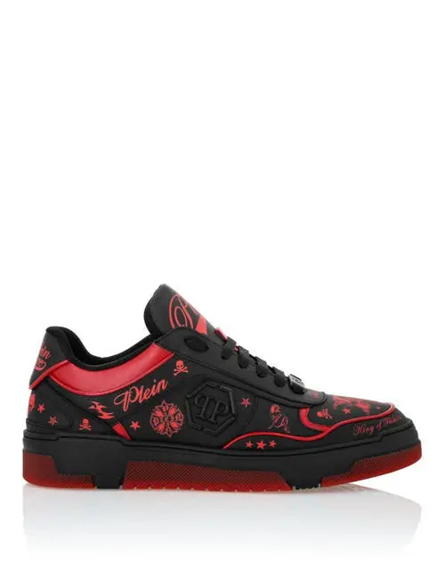 Philipp Plein Nappa Leather Low Top Sneakers All-over Plein - Black/red
