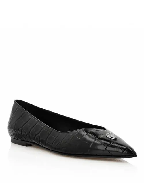 Philipp Plein Skull Embellished Croc Effect Ballerinas - Black