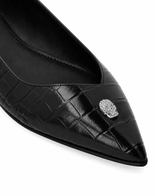 Philipp Plein Skull Embellished Croc Effect Ballerinas