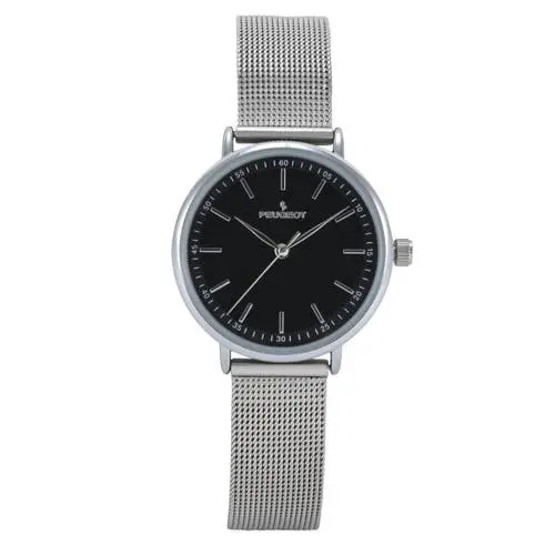 PEUGEOT Sleek Stainless Steel Mesh Watch- 30mm - Black