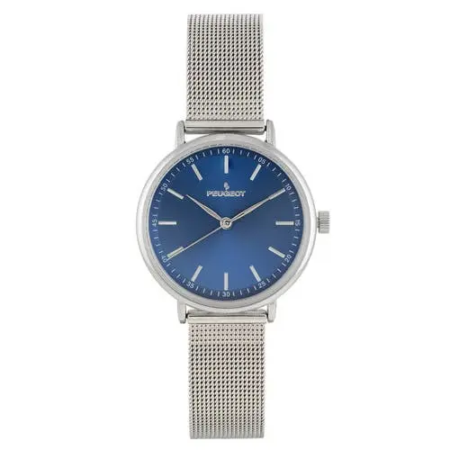 PEUGEOT Sleek Stainless Steel Mesh Watch- 30mm - Blue