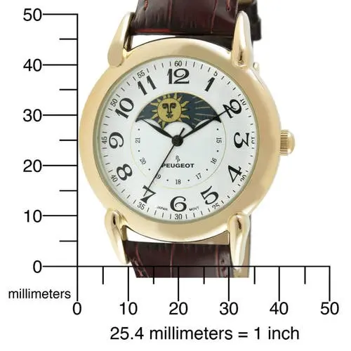 PEUGEOT Sun Moon Vintage Leather Strap Watch40mm - Brown