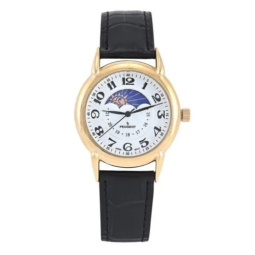 PEUGEOT Sun-moon Phase Leather Strap Watch - White/black