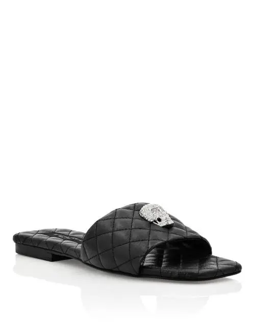Philipp Plein Matelasse Slides With Crystal Skull Embellishment