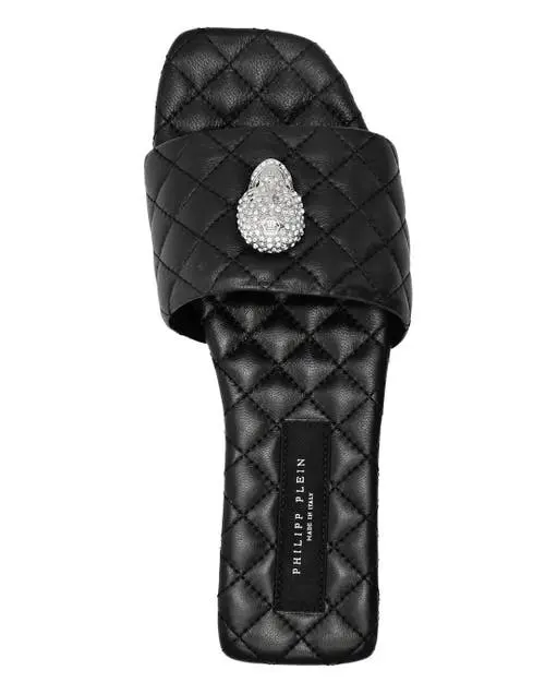 Philipp Plein Matelasse Slides With Crystal Skull Embellishment