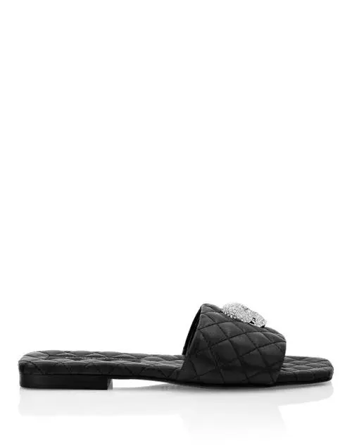 Philipp Plein Matelasse Slides With Crystal Skull Embellishment