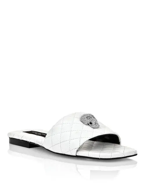 Philipp Plein Matelasse Slides Crystal Skull